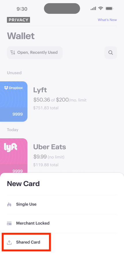 Shared Cards – Privacy